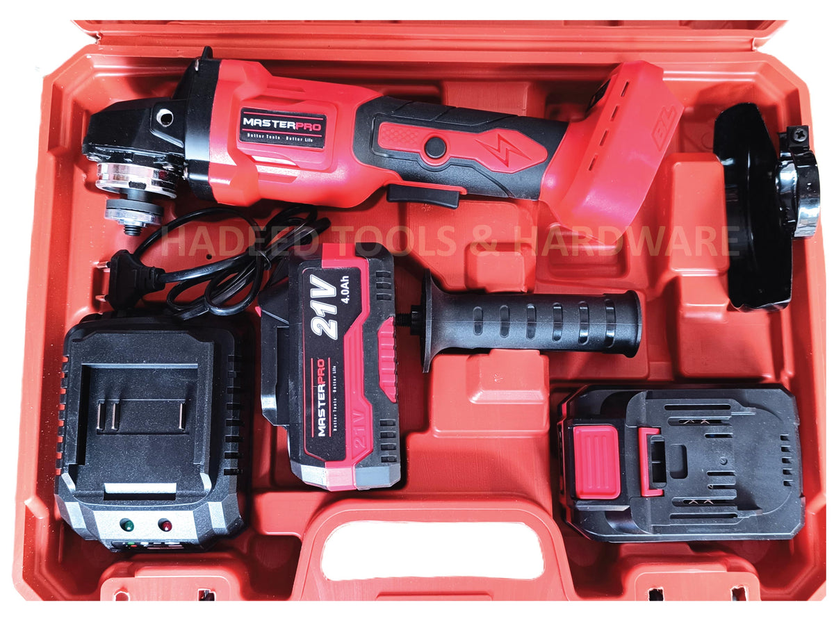 Cordless Angle Grinder: MasterPro 21V 4.0Ah with Double Battery ...