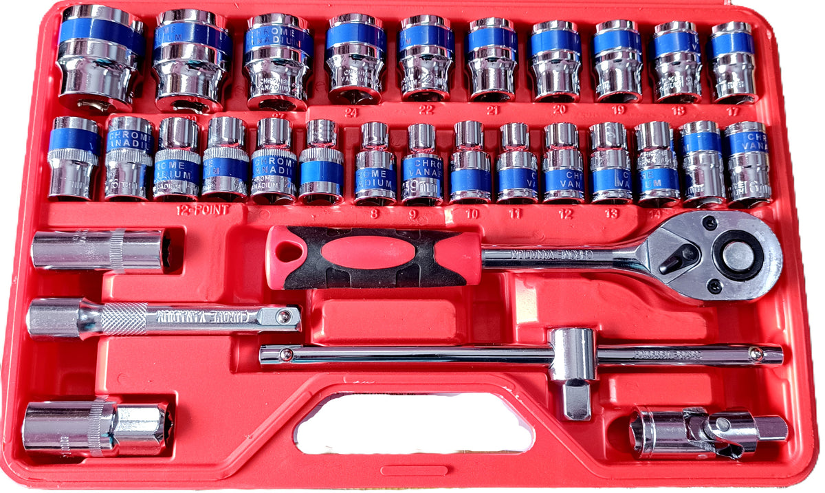 Socket Set 1/2" sq drive 32 Pcs Hex & Bi-hex Box spanner Goti set 8-32 ...
